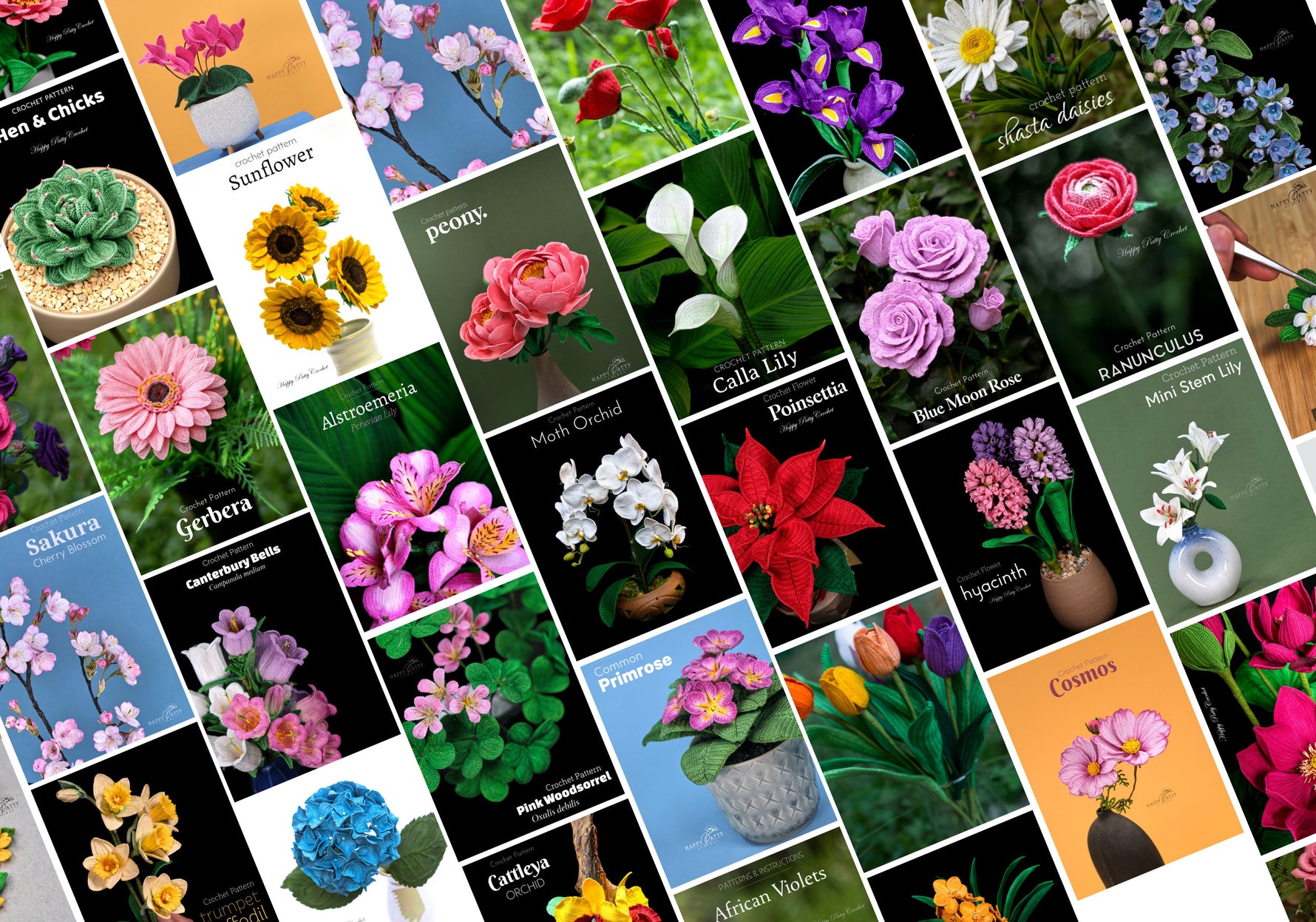 Realistic, Unique, Crochet Flower Patterns by Happy Patty Crochet